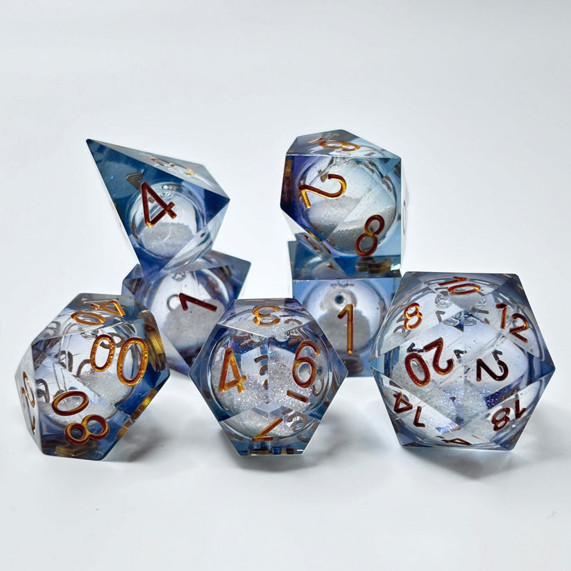 Blue Blizzard Flurry - Liquid Core Dice Set – The Hooded Goblin
